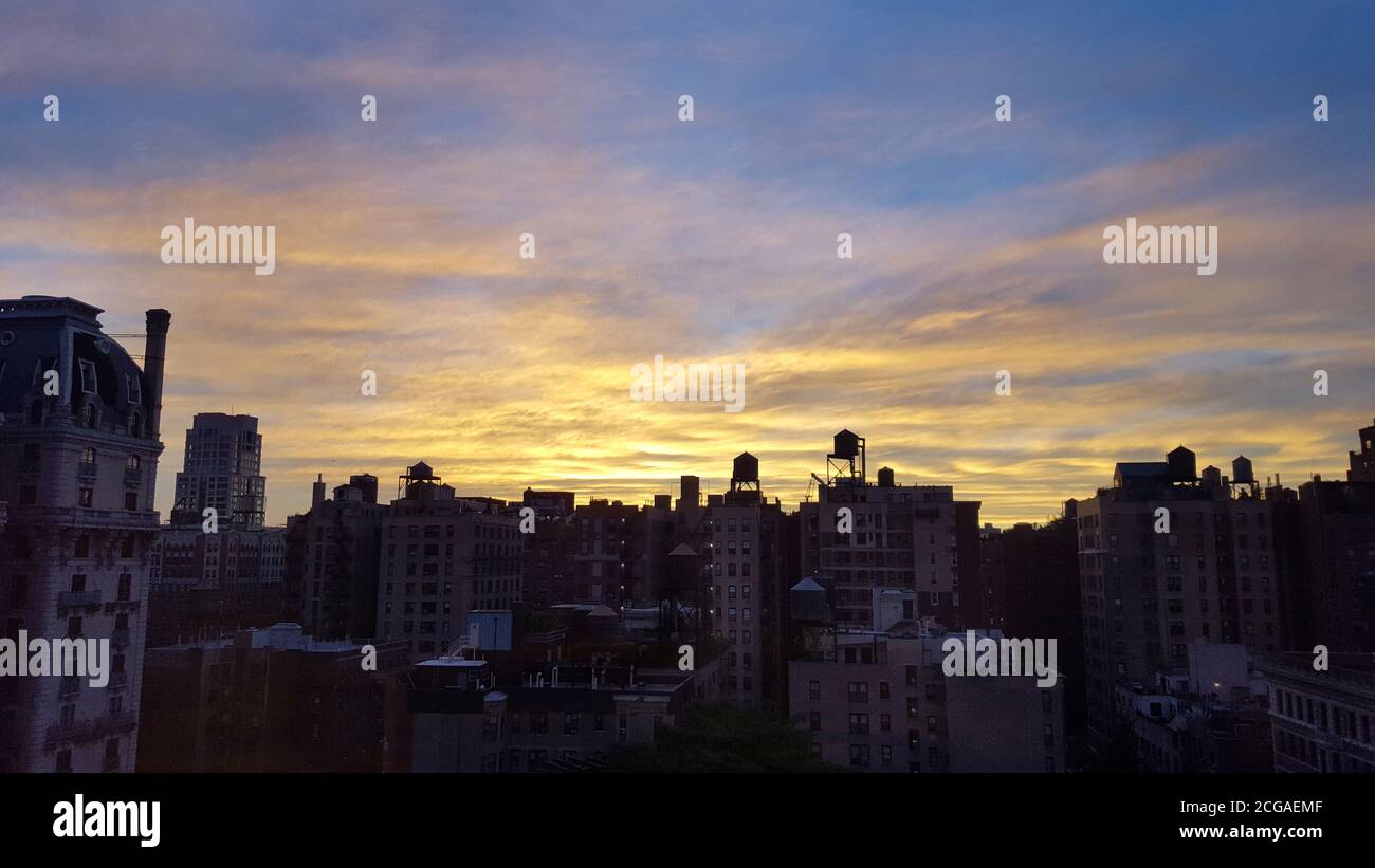 The sun sets in Manhattan, New York City, United States Stock Photo - Alamy