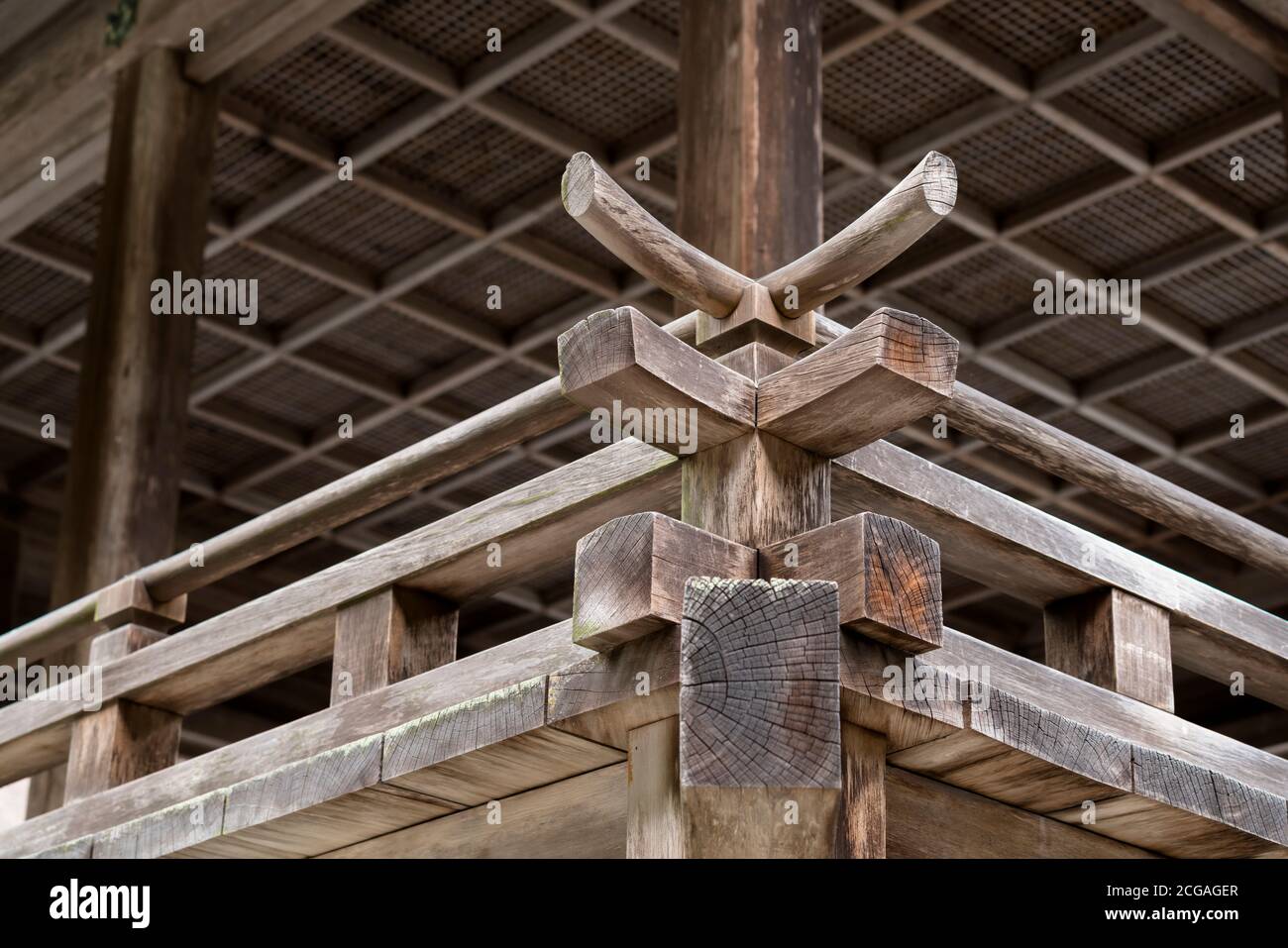 Woodwork on a building at Hiyoshi Taisha, a Shinto shrine in Otsu ...