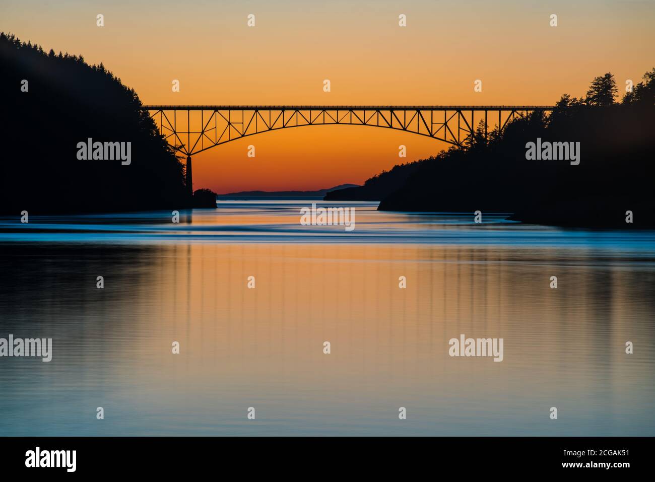 Washington State Deception Pass Bridge Sunset Reflection Stock Photo ...