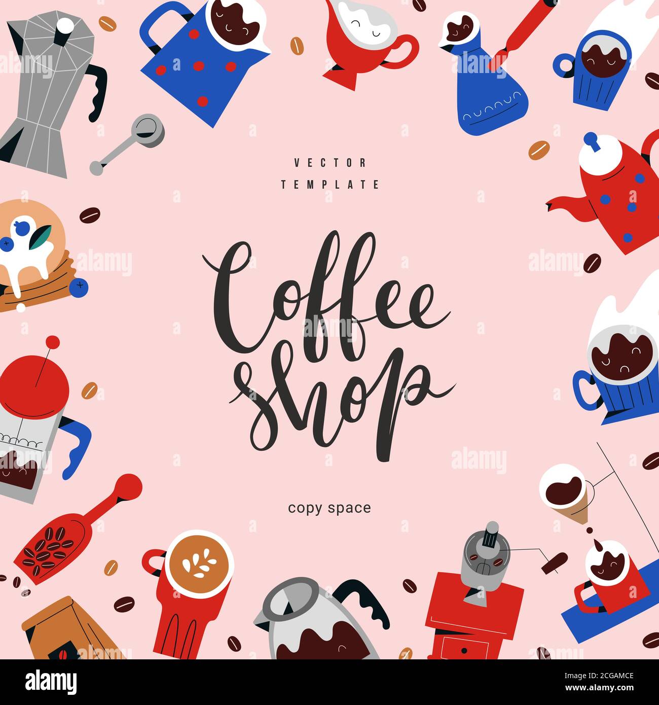 Coffee frame template with coffee shop lettering script logo, border ...