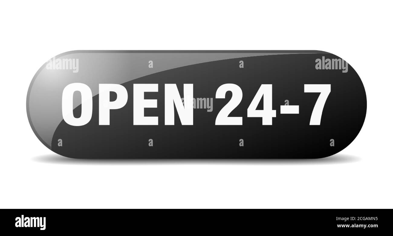open 24 7 button. rounded glass sign. sticker. banner Stock Vector ...