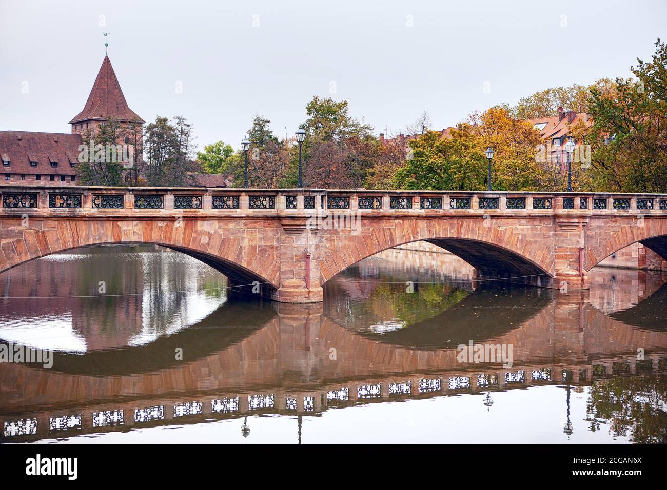Maxbrucke arch bridge over Pegnitz river in Nuremberg Stock Photo - Alamy