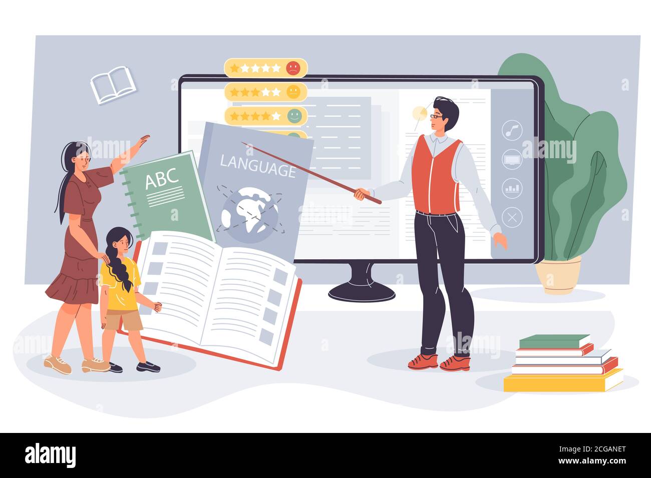 Kid getting language knowledge at online lesson Stock Vector Image ...