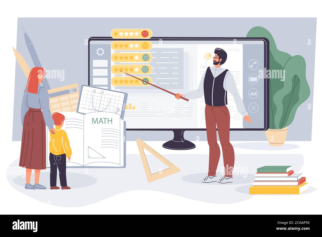Teacher teaching math online showing student rate Stock Vector Image ...