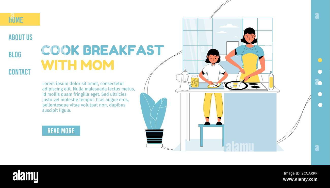 Mom daughter cook breakfast together landing page Stock Vector Image ...