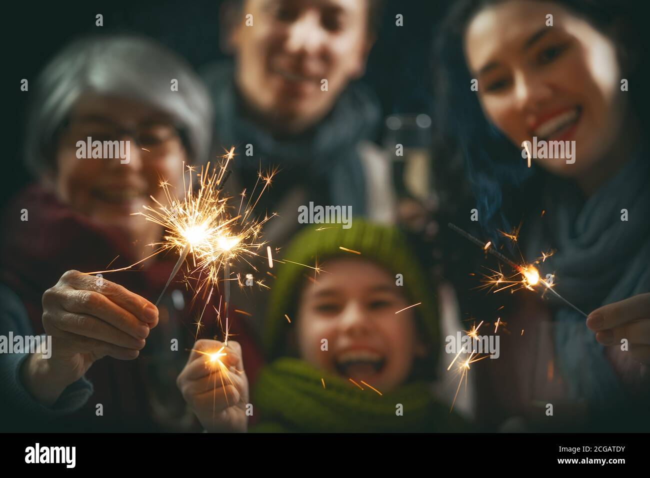 Merry Christmas and Happy Holiday! Family having fun on New Year Stock ...