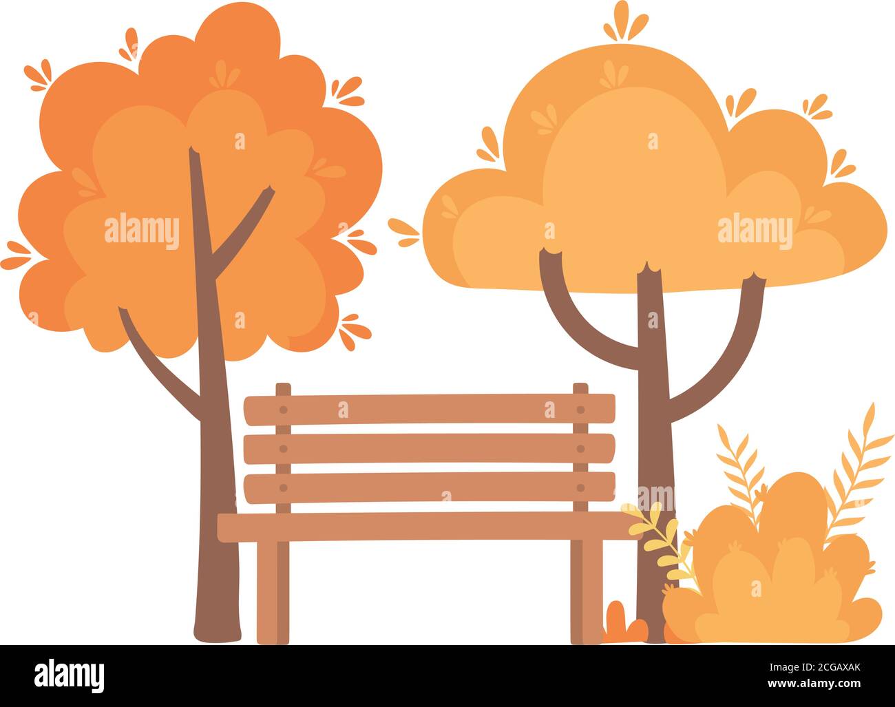 autumn bench park trees bush leaves isolated icon style vector ...