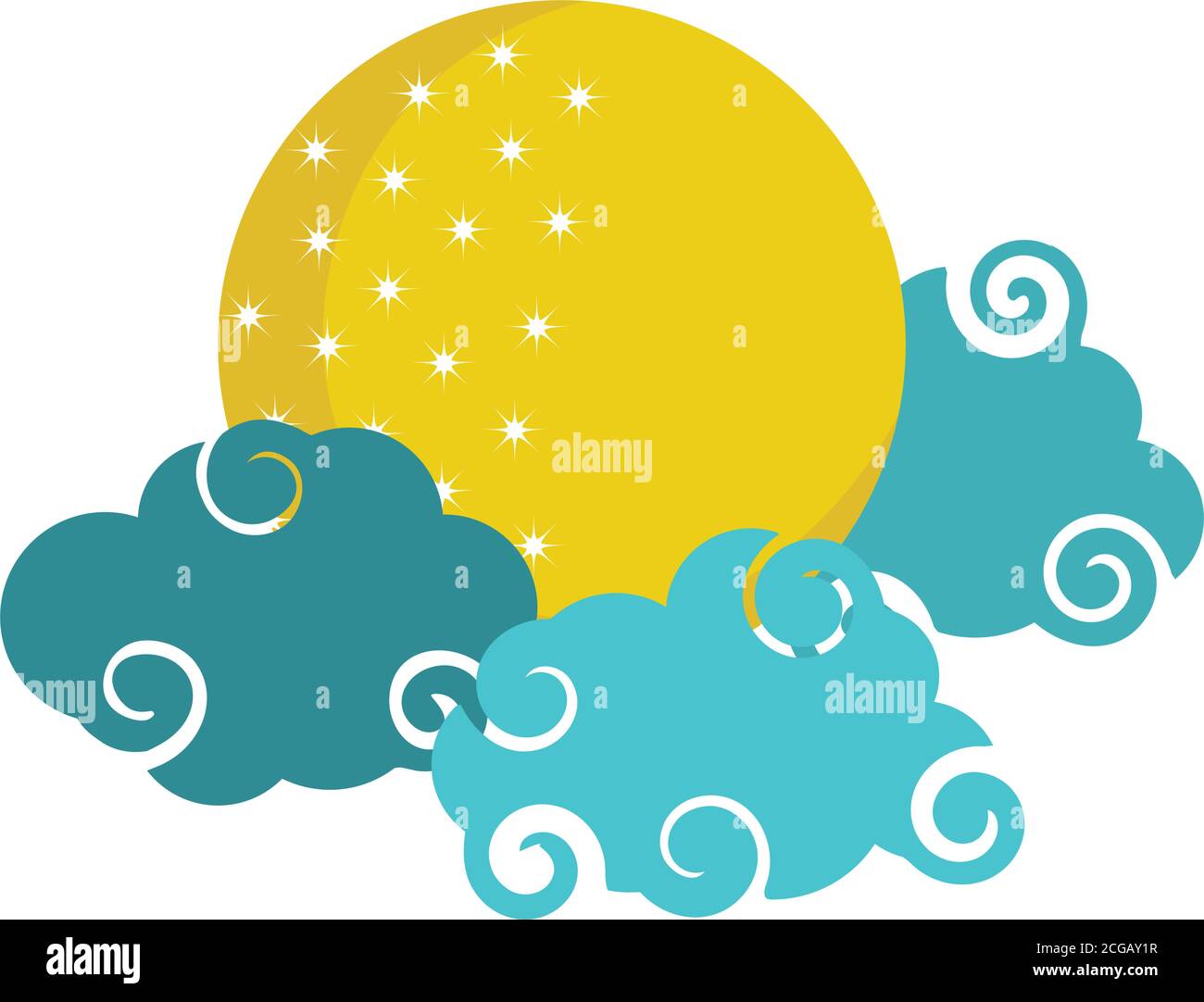 bright moon clouds sky cartoon isolated icon style vector illustration ...