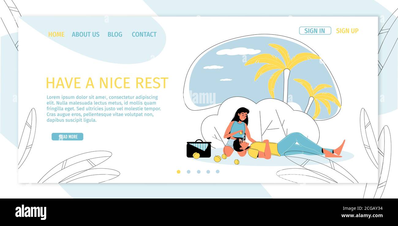 Lovers on romantic picnic in forest landing page Stock Vector Image ...