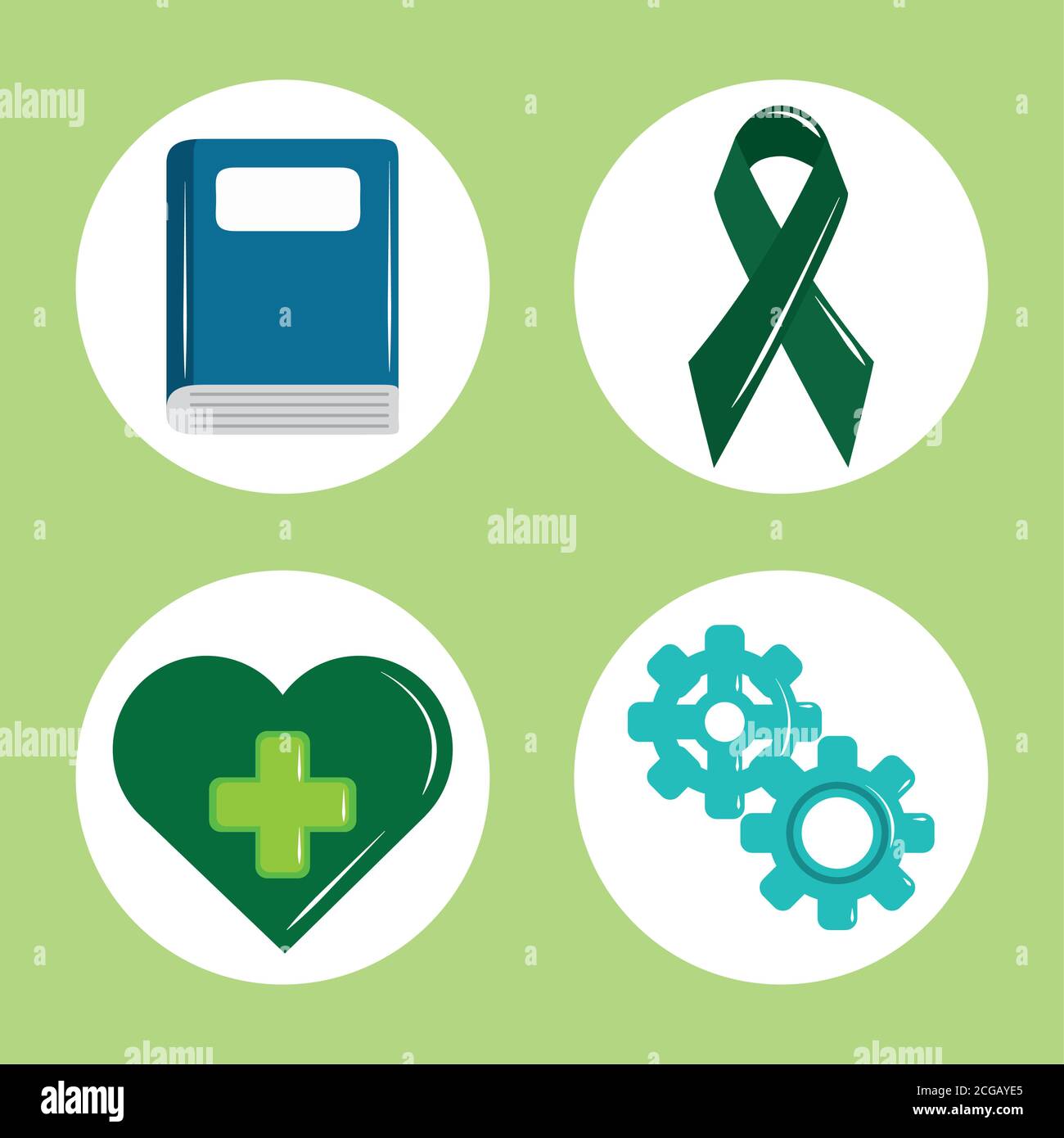 mental health day, psychology medical treatment book ribbon heart gears ...
