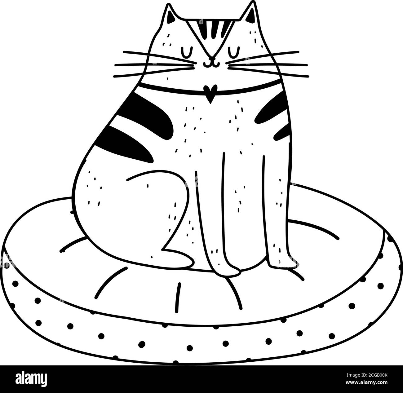 cat sitting on cushion isolated icon line style vector illustration ...