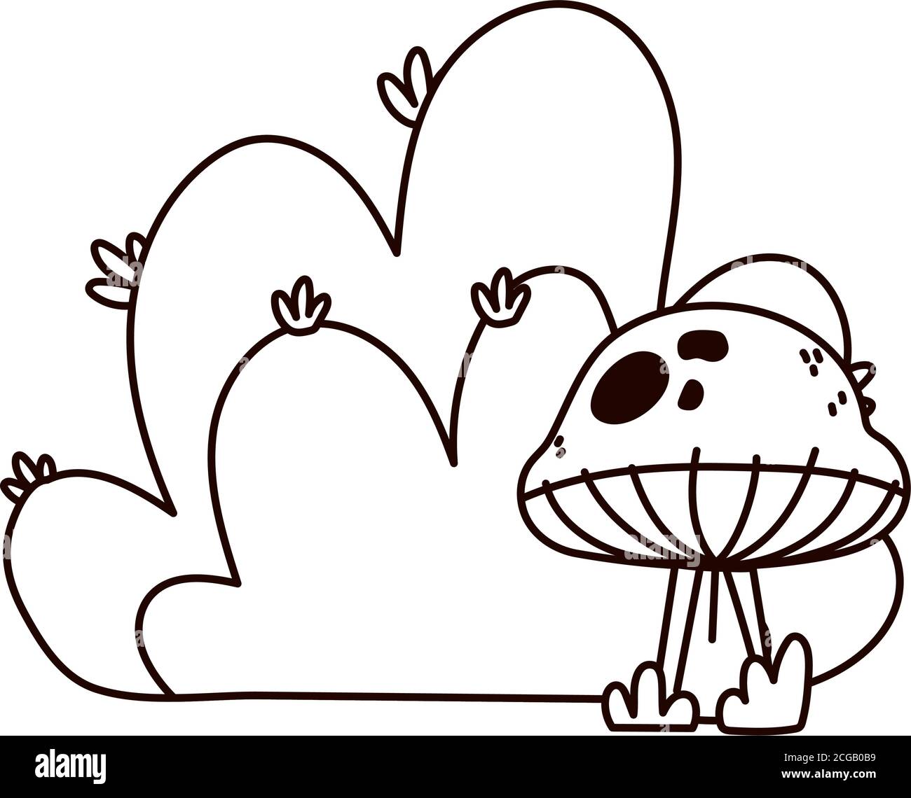 autumn bush mushroom foliage nature isolated icon line style vector ...