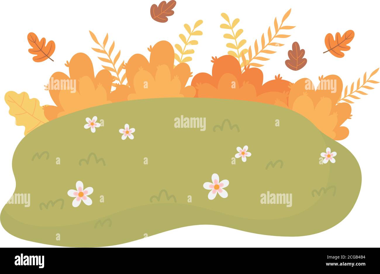 autumn bushes flowers leaves grass cartoon isolated icon style vector ...