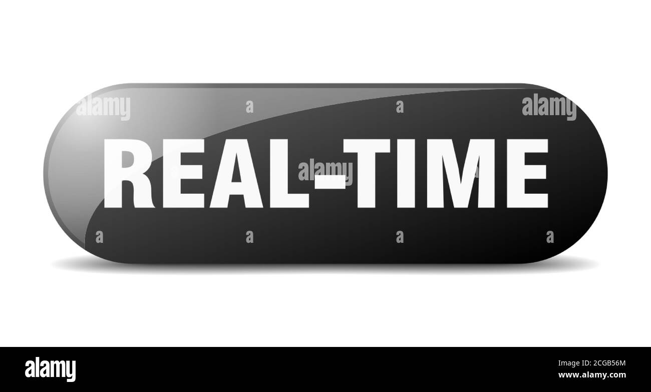 real-time button. rounded glass sign. sticker. banner Stock Vector ...