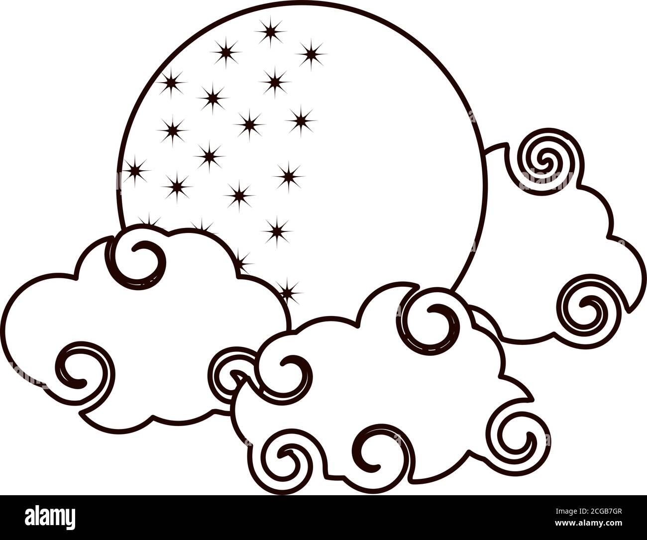 bright moon clouds sky cartoon isolated icon line style vector ...