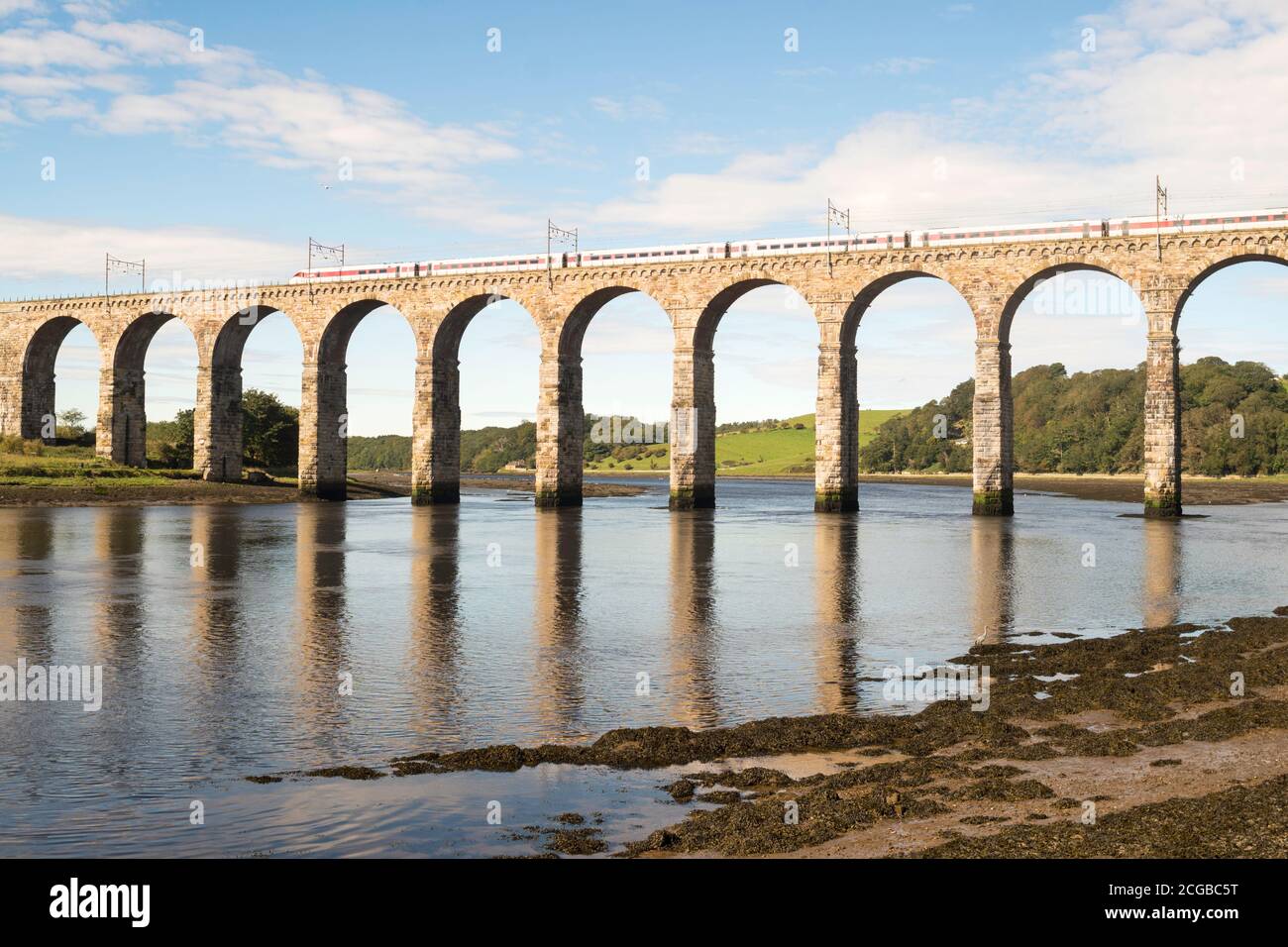 LNER Azuma train crossing the Royal Border Bridge over the river Tweed ...