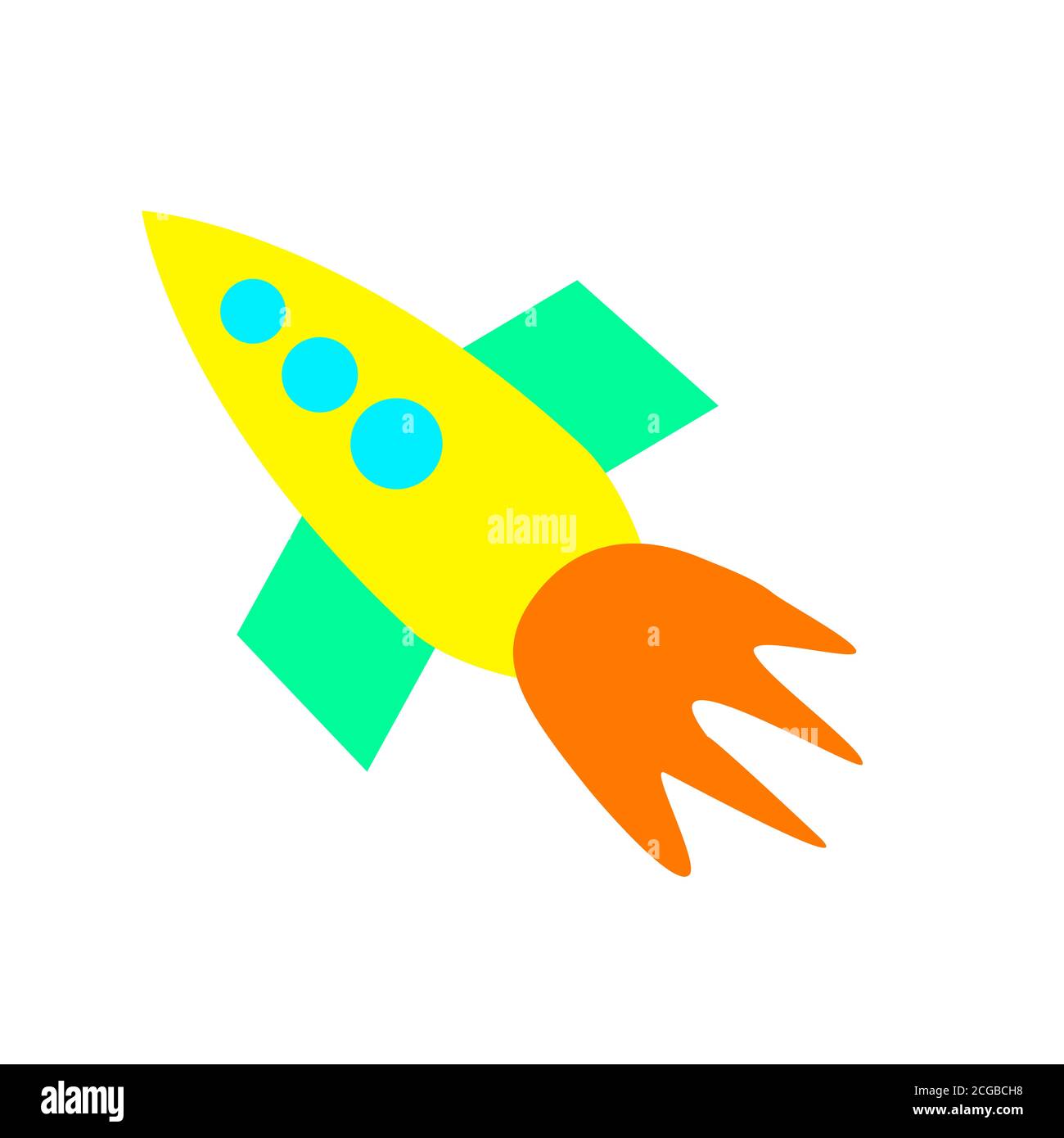 Illustration of a childlike colored rocket for the flight into space ...