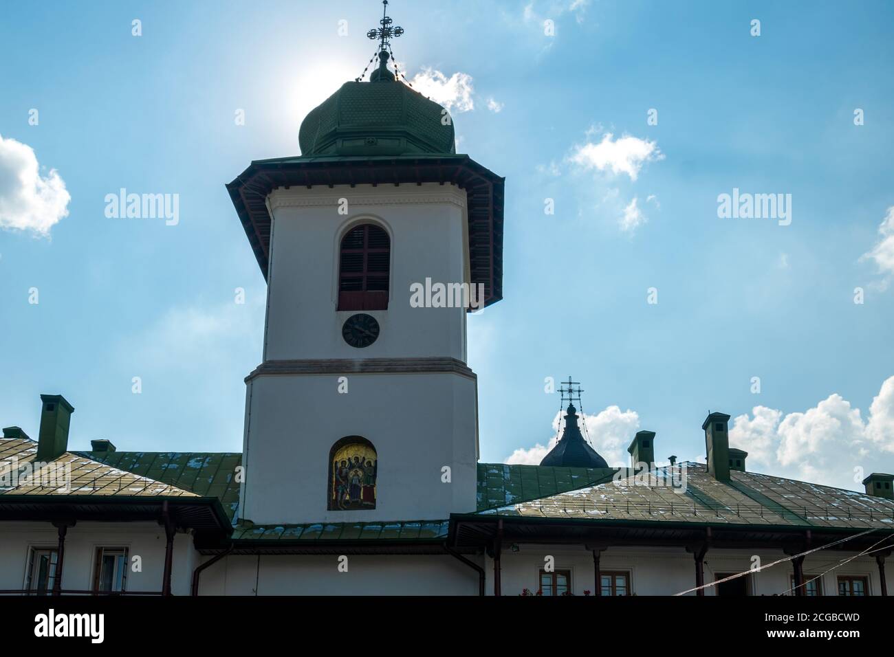 The tower from the entrance to Agapia Orthodox Monastery, Neamt ...