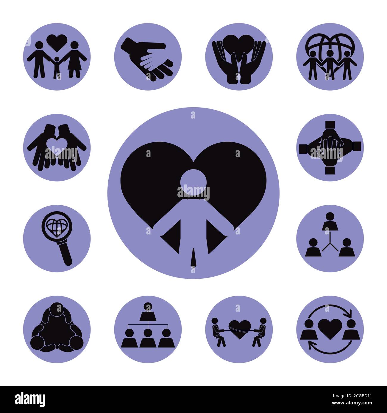 together, team relation friendly connection social block icons set ...