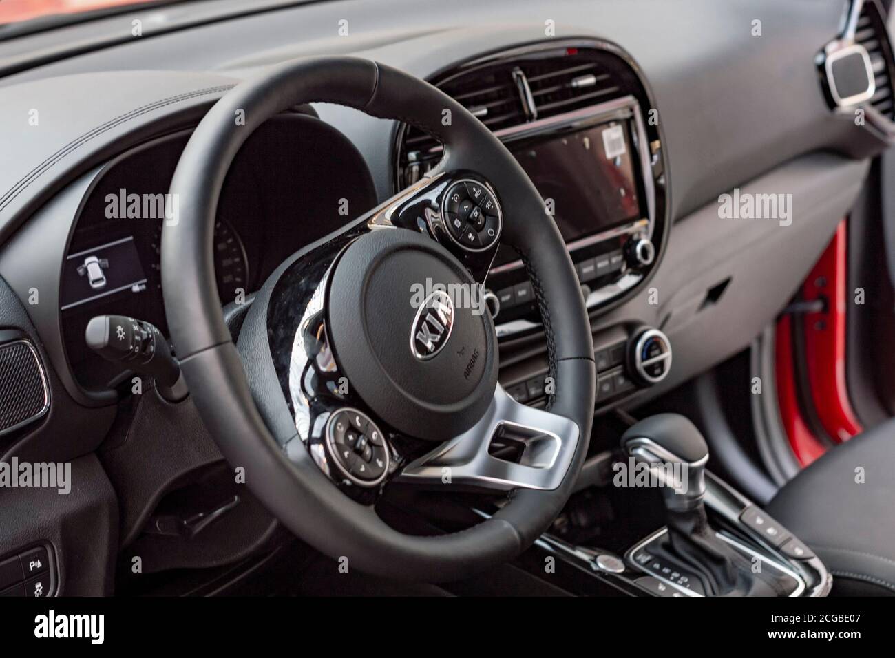 Front panel, steering wheel, car red Side view Stock Photo - Alamy