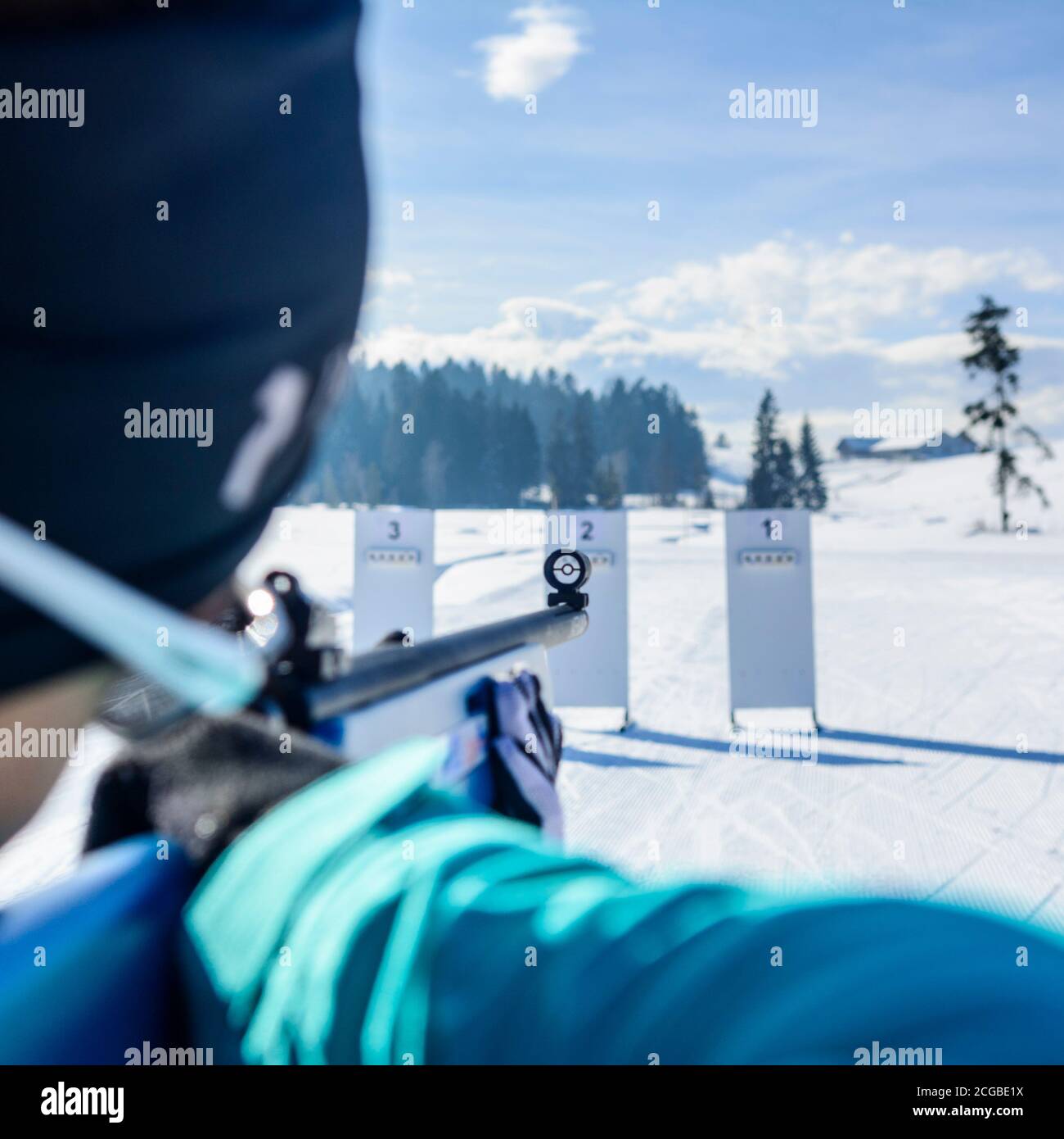 A group of sporty young people doing a biathlon competition Stock Photo ...