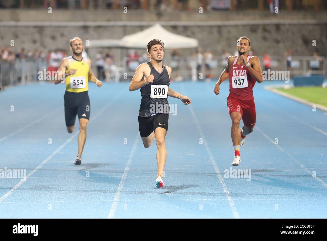 ISTANBUL, TURKEY - SEPTEMBER 04, 2020: Athletes running 100 metres ...