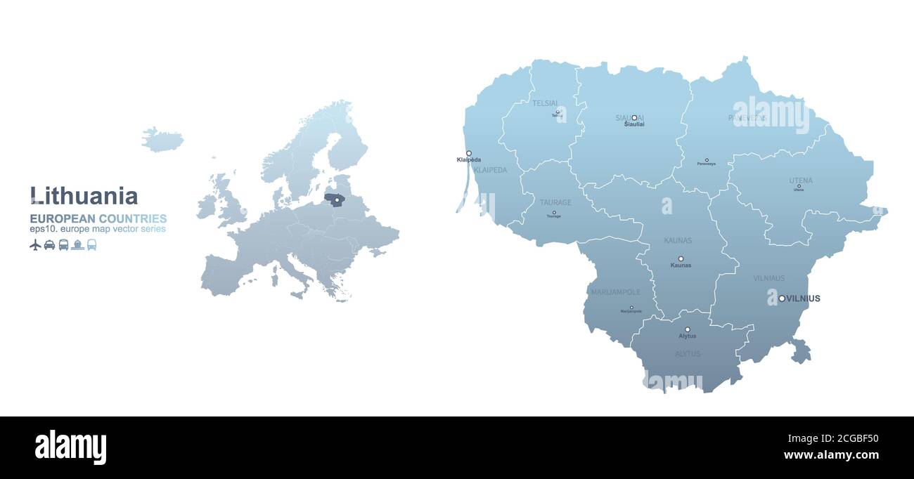 Lithuania map. blue gradient vector map of European countries Stock ...