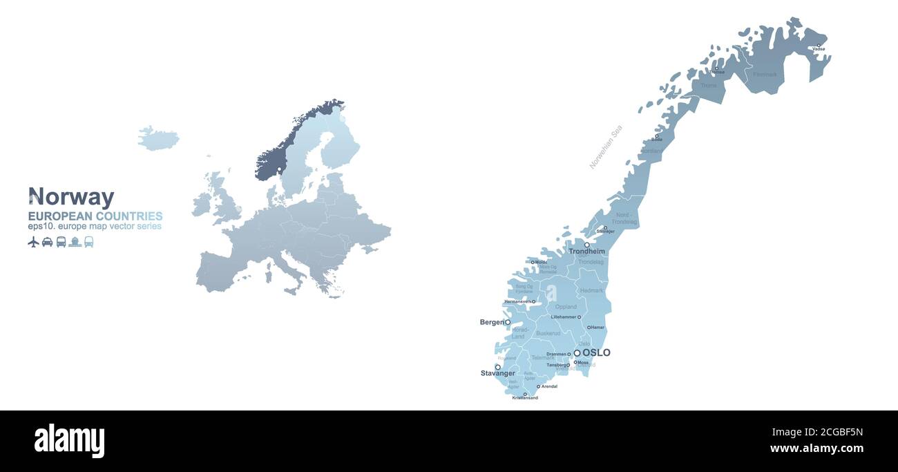 Norway map. blue gradient vector map of European countries Stock Vector ...