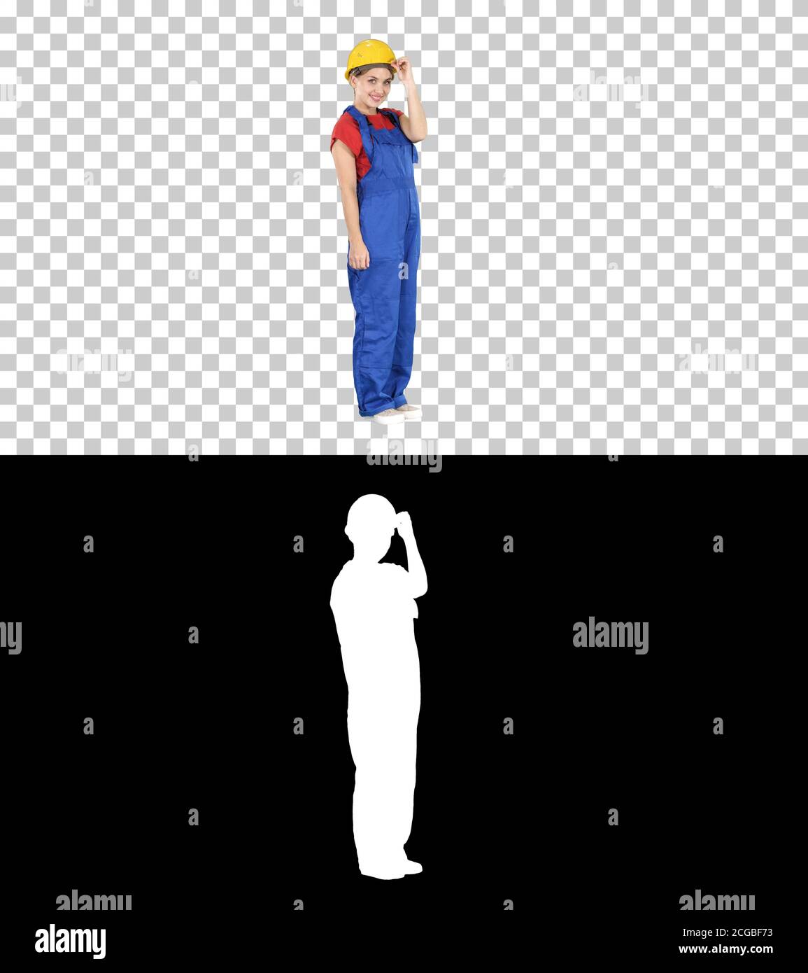 Confident construction worker greet Say hello, Alpha Channel Stock ...