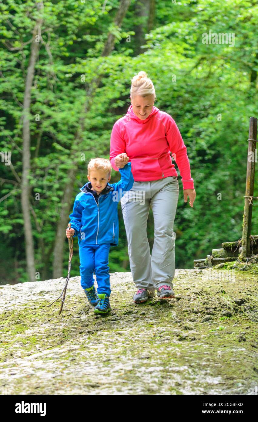 Exploring nature in impressive alpine canyon Stock Photo - Alamy