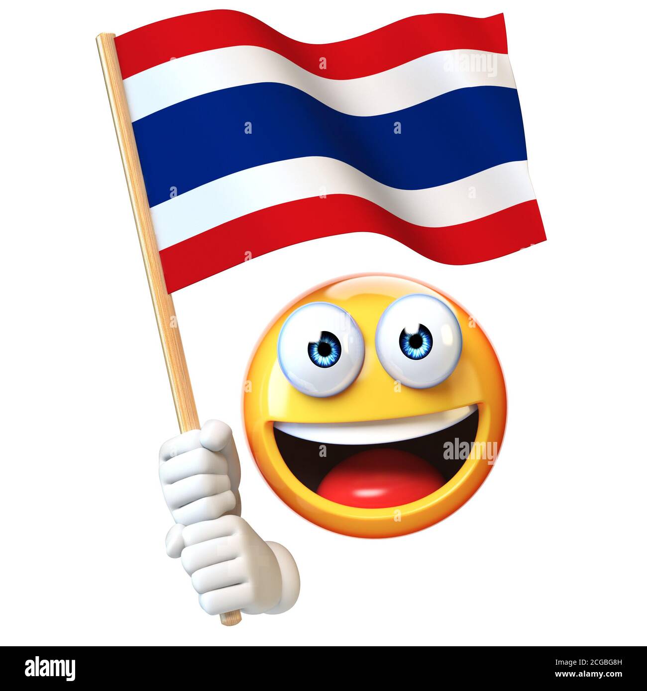 Emoji holding Thai flag, emoticon waving national flag of Thailand 3d ...
