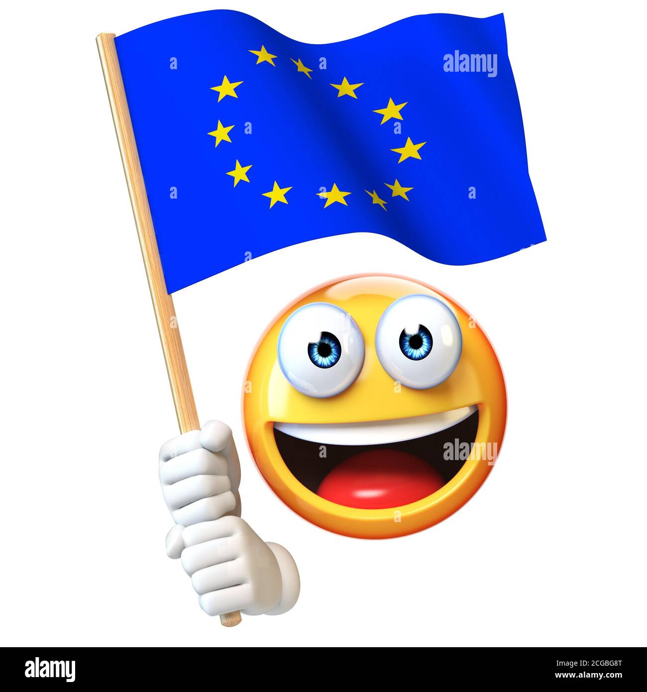 Emoji holding EU flag, emoticon waving flag of European Union 3d ...