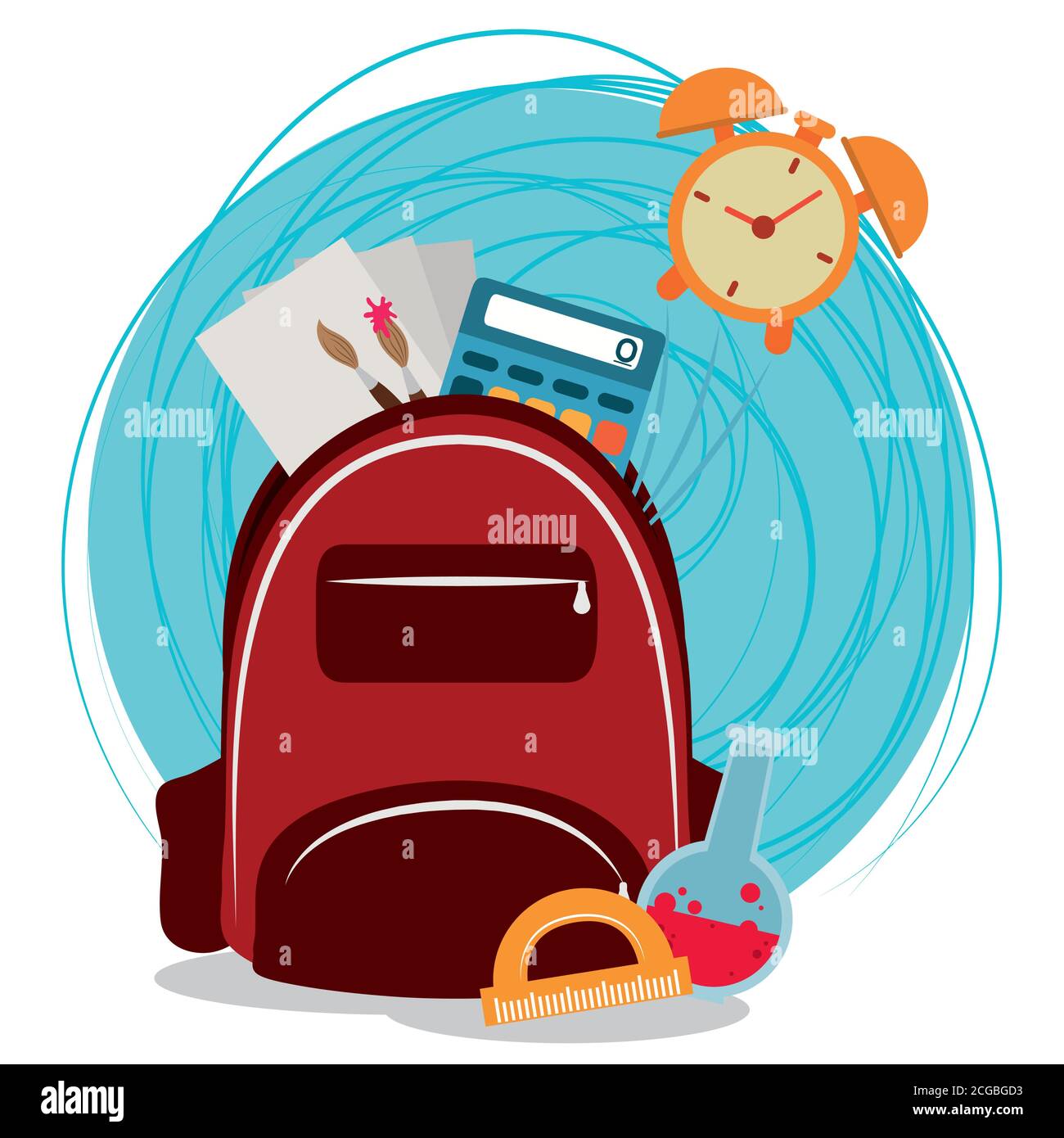 back to school, backpack clock calculator brush paper elementary ...