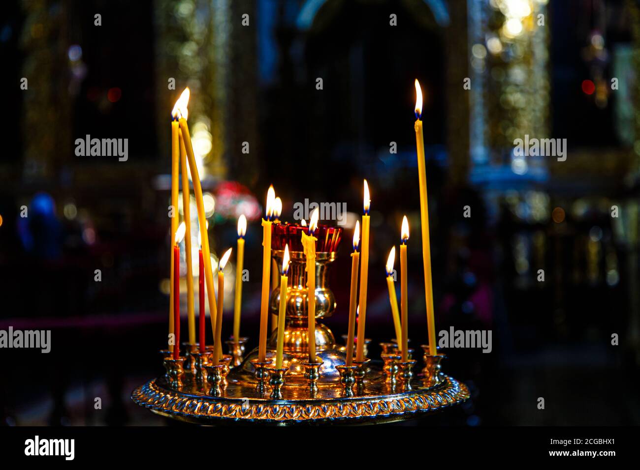 Russian Orthodox church. Burning candle Stock Photo - Alamy