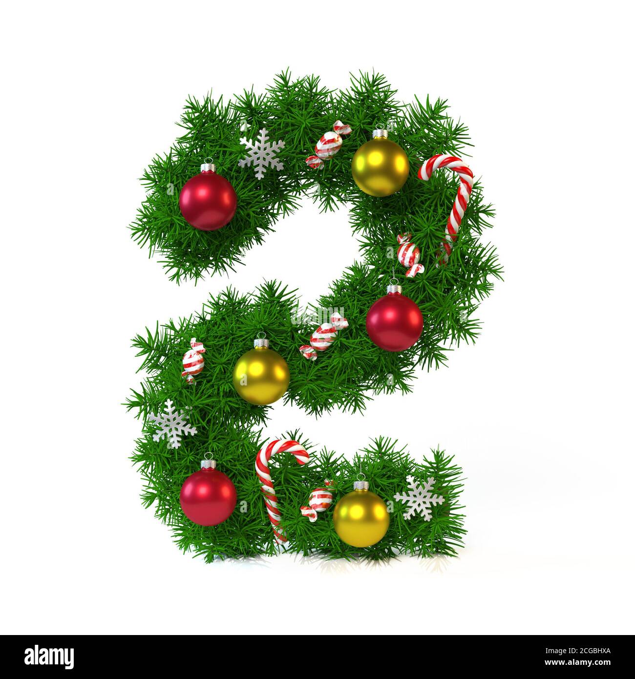 Christmas font isolated on white 3d rendering, number 2 Stock Photo - Alamy