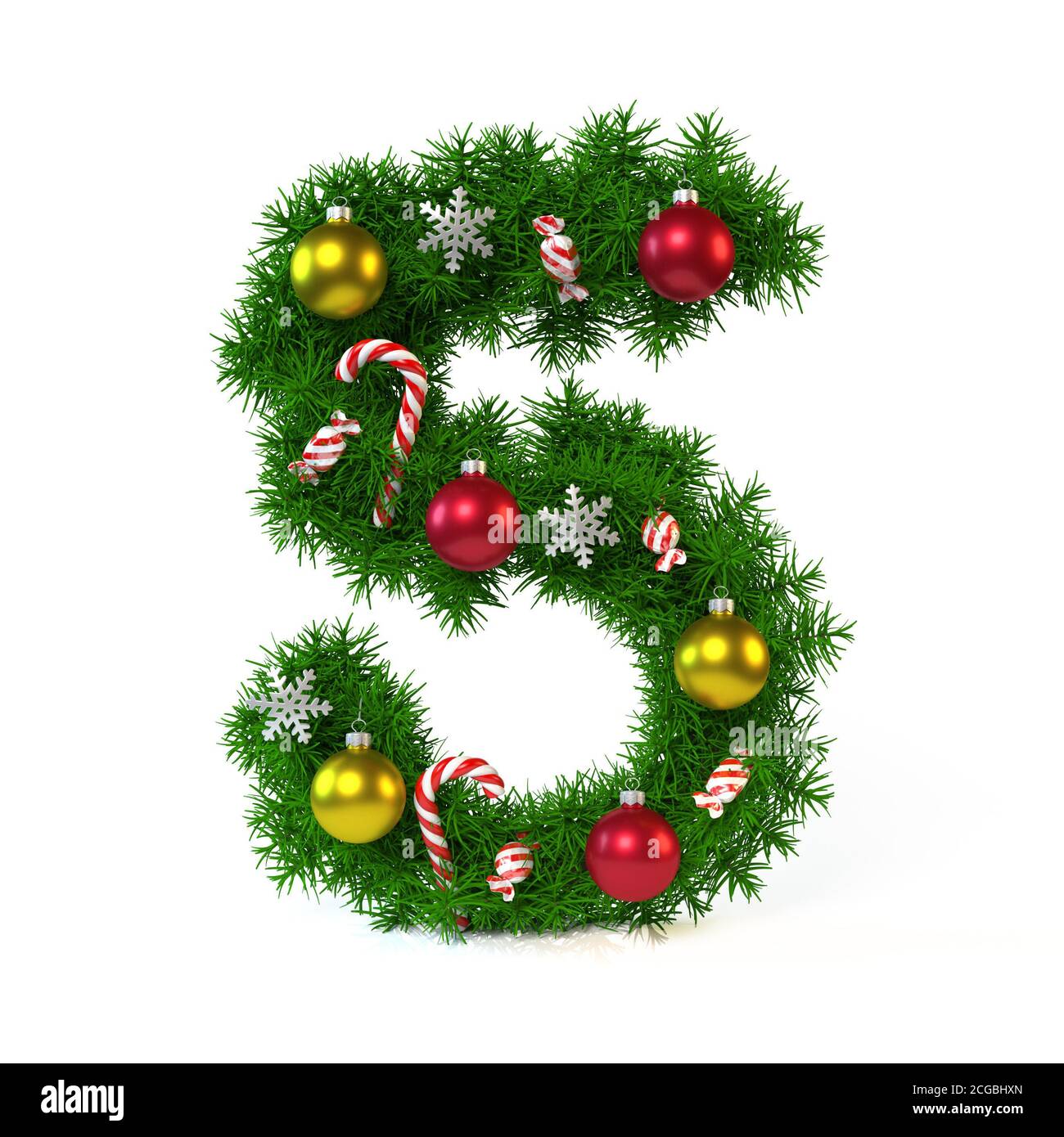 Christmas font isolated on white 3d rendering, number 5 Stock Photo - Alamy