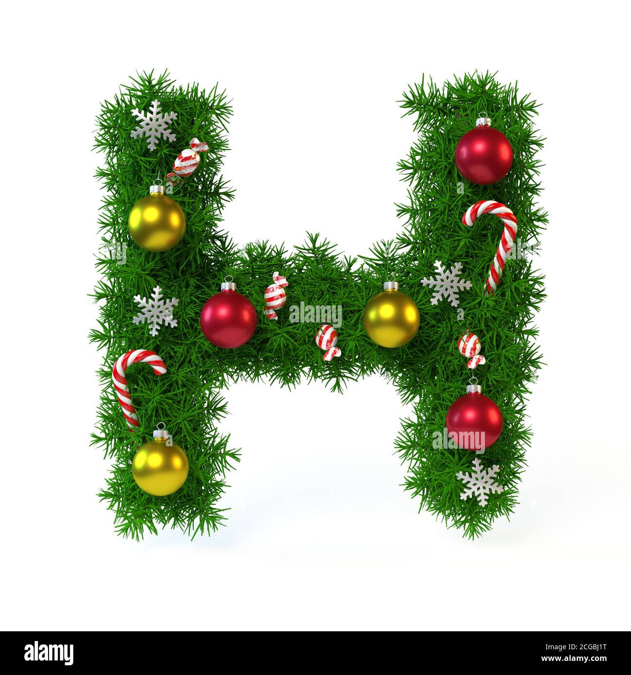 Christmas font isolated on white 3d rendering, letter H Stock Photo - Alamy