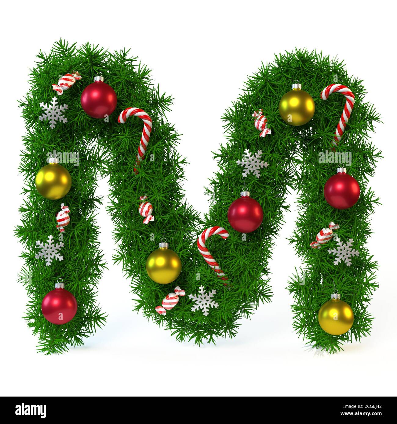 Christmas font isolated on white 3d rendering, letter M Stock Photo - Alamy