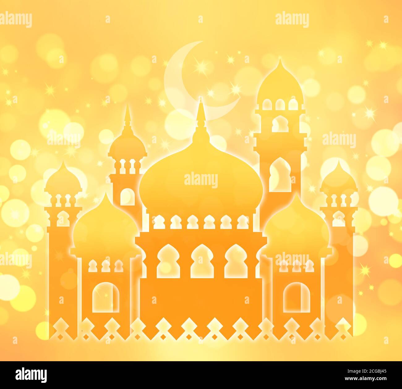 Night landscape wallpaper with mosques, lights, moon and stars Stock ...