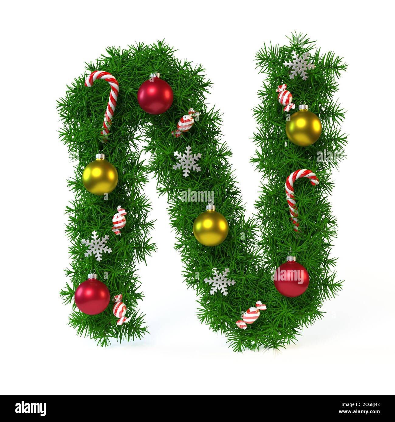 Christmas font isolated on white 3d rendering, letter N Stock Photo - Alamy