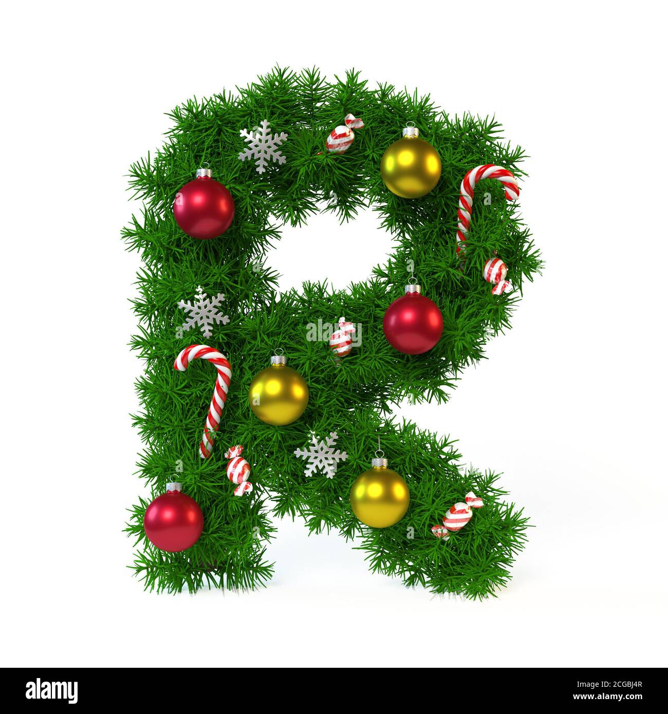 Christmas font isolated on white 3d rendering, letter R Stock Photo - Alamy