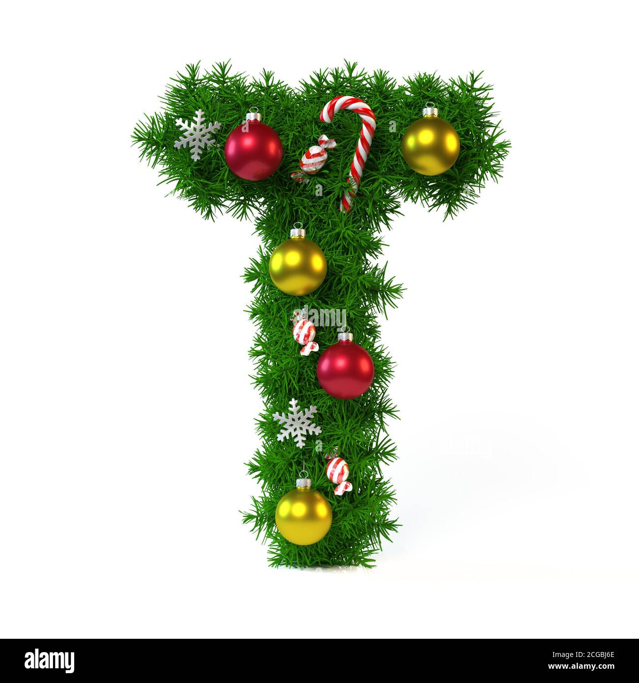 Christmas font isolated on white 3d rendering, letter T Stock Photo - Alamy