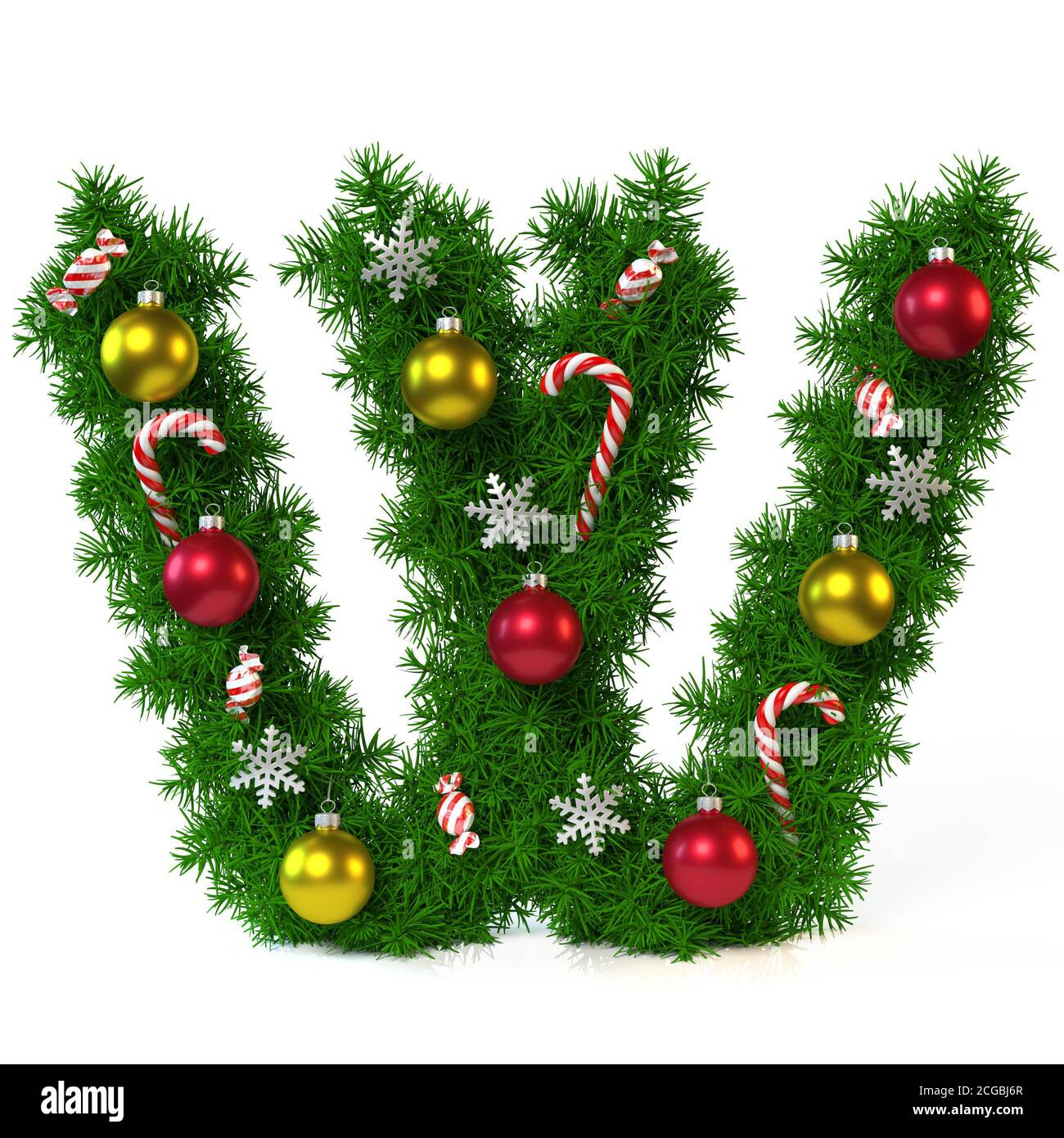 Christmas font isolated on white 3d rendering, letter W Stock Photo - Alamy