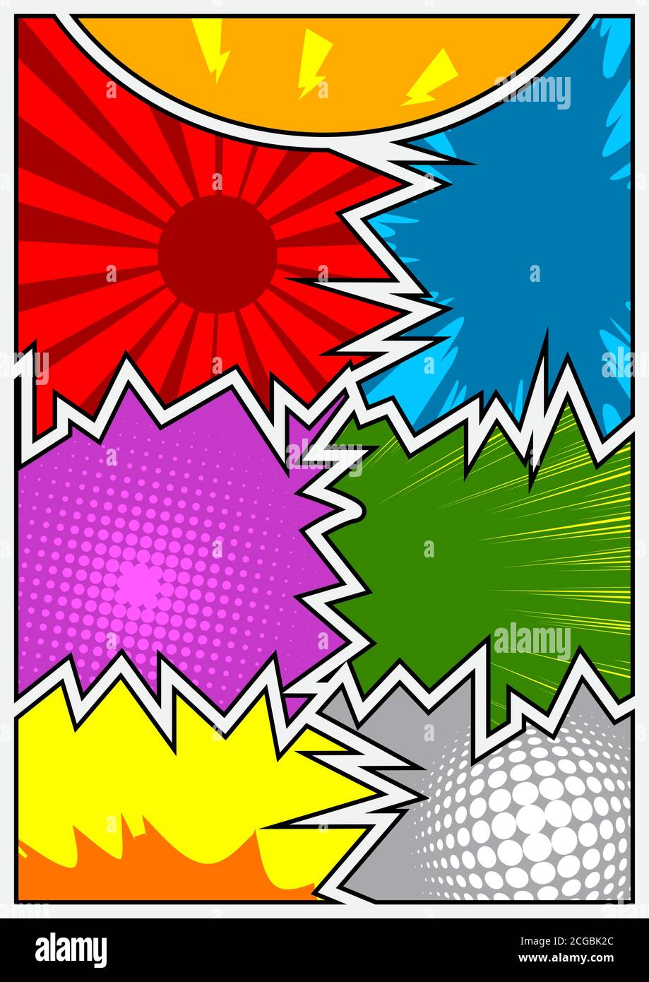 Colorful comic book page template. Cartoon design colored background ...