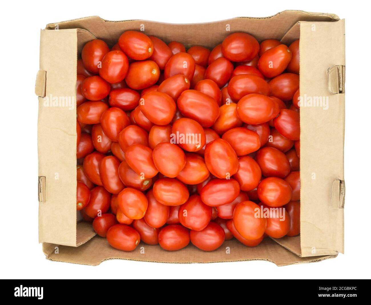 Red tomatoes in a cardboard box, isolated on a white background Stock ...
