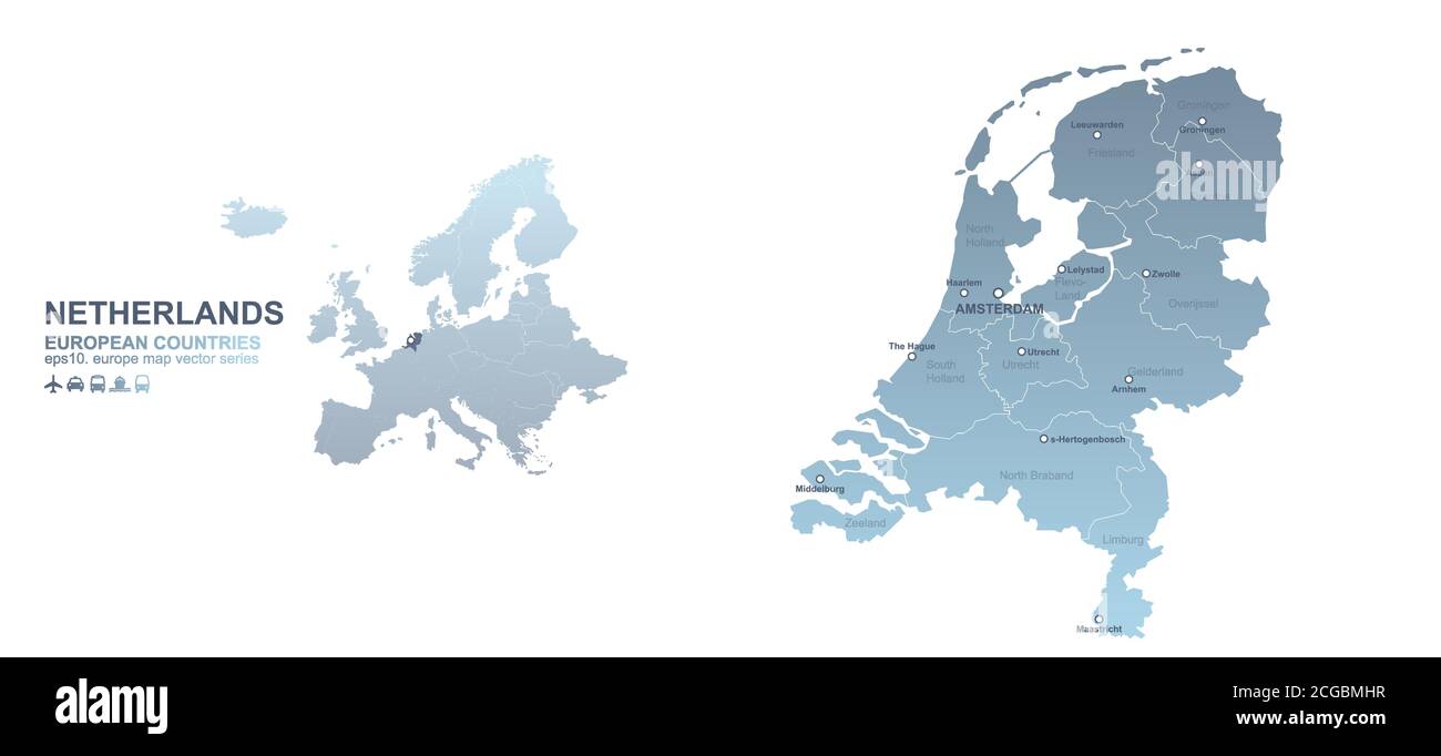 Netherlands map. blue gradient vector map of European countries Stock ...