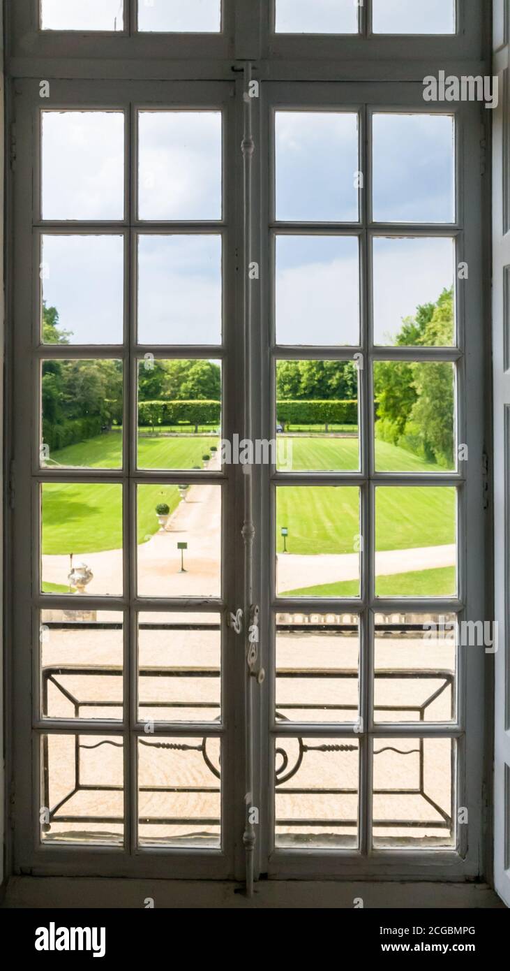 View of the regular Park through a window with bars. Summer Stock Photo ...