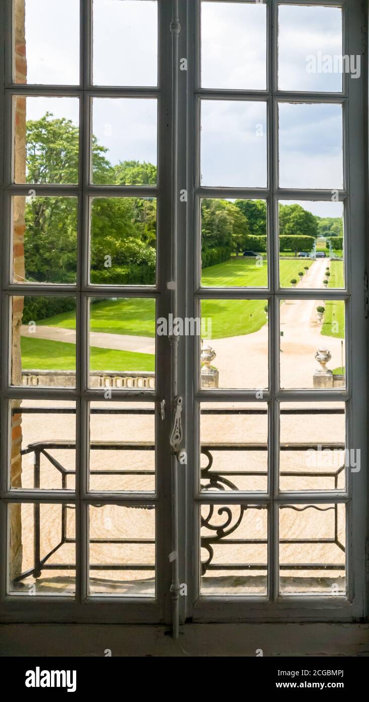 View of the regular Park through a window with bars. Summer Stock Photo ...