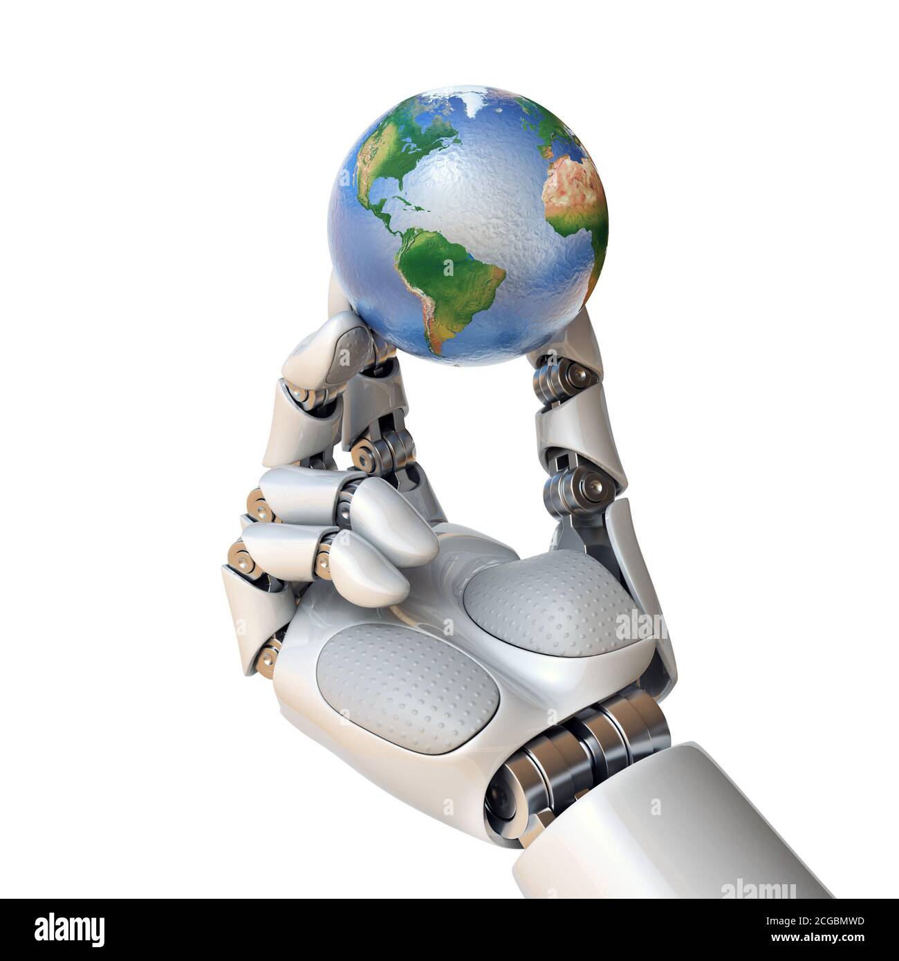 Robot hand holding planet Earth 3d rendering Stock Photo - Alamy