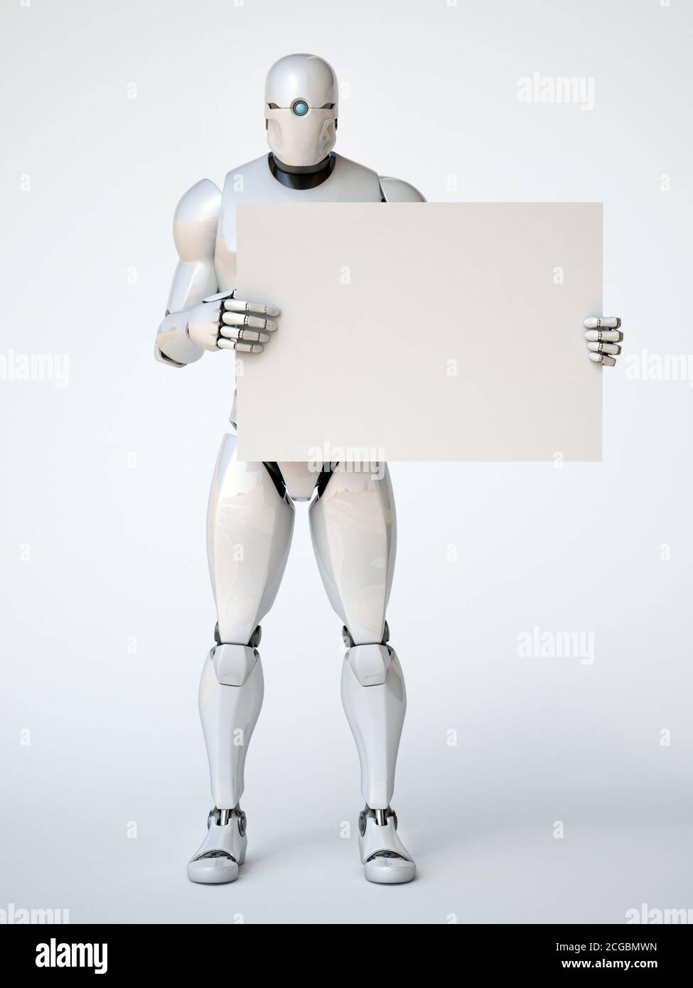 Robot holding blank advertising billboard 3d rendering Stock Photo - Alamy